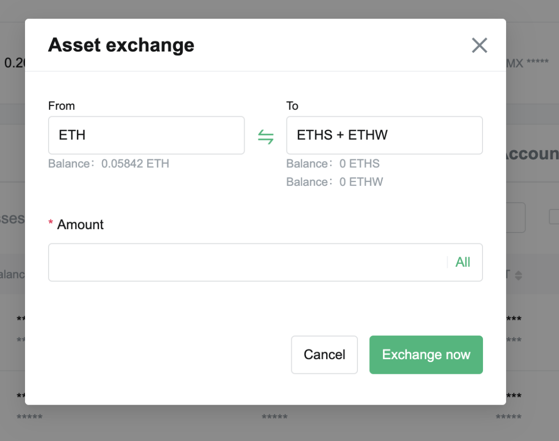 How to exchange assets between ETH, ETHS, ETHW on MEXC